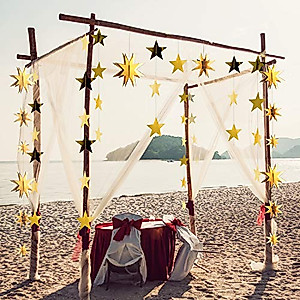 Bememo Christmas Star Garland 3D Hanging Paper Mixed Sizes Sparkly Star Banner for Christmas Tree Kid Room Wedding Birthday Party Decorations, 6 Pieces 65.6 Feet (Gold)