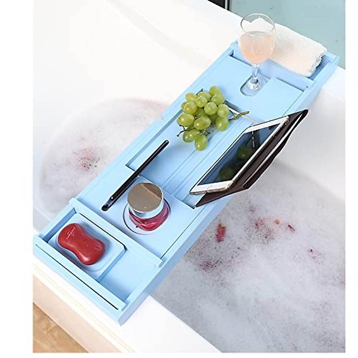 LDCHNH Extendable Bathtub Tray Bath Tray Bathroom Storage Spa Bath Tub Tray Bridge Shelf Organizer Reading Rack