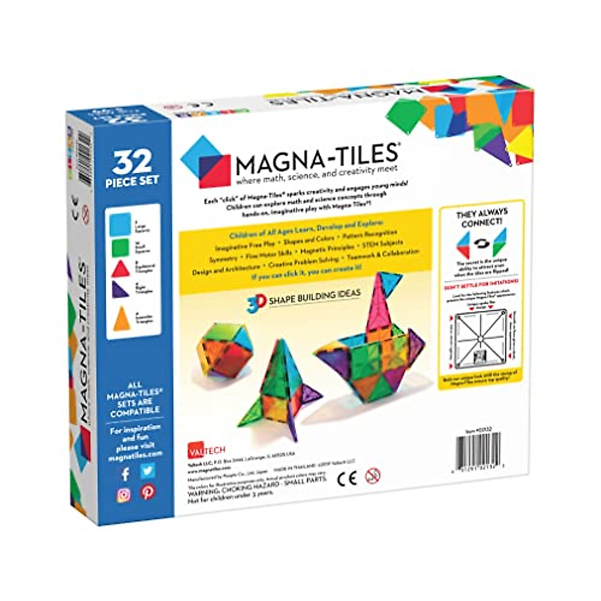 Magna-Tiles 32-Piece Clear Colors Set, The Original Magnetic Building Tiles For Creative Open-Ended Play, Educational Toys For Children Ages 3 Years +
