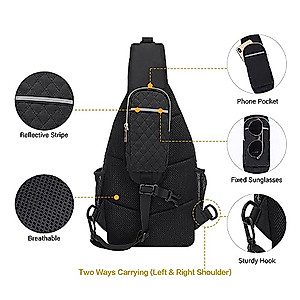 MOSISO Sling Backpack Small Hiking Daypack for Women Men, Rhombus Quilted Crossbody Sling Bag with Front Vertical Pocket & Removable Strap One Shoulder Chest Bag, Black