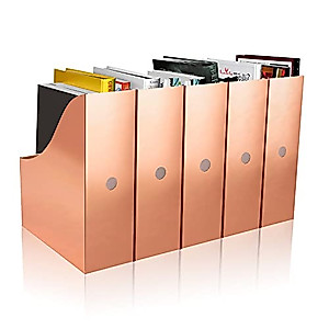 ANSSDO 12 Pack Rose Gold Magazine Holders, Premium Magazine File Holder for Desk, Foldable Cardboard File Folder Organizer as Book Bins Folder Holder for Office or School