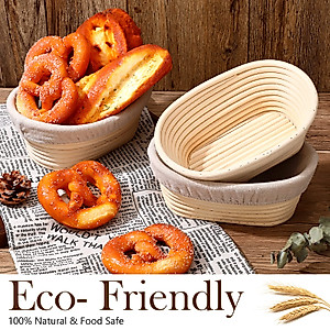 Set of 4 Bread Proofing Basket 8 Inches Oval Shaped Sourdough Bread Proofing Bowl with Liner Rising Rattan Banneton Bowl for Dough Baking