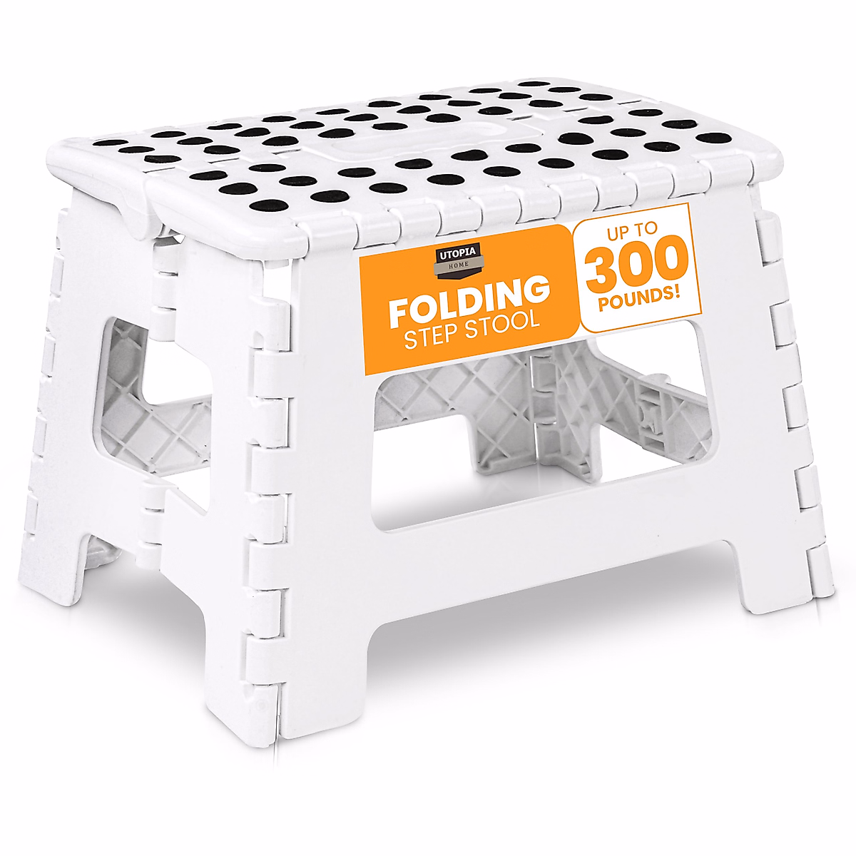 Utopia Home Folding Step Stool - (Pack of 1) Foot Stool with 9 Inch Height - Holds Up to 300 lbs - Lightweight Plastic Foldable Step Stool for Kids, Kitchen, Bathroom & Living Room (White)