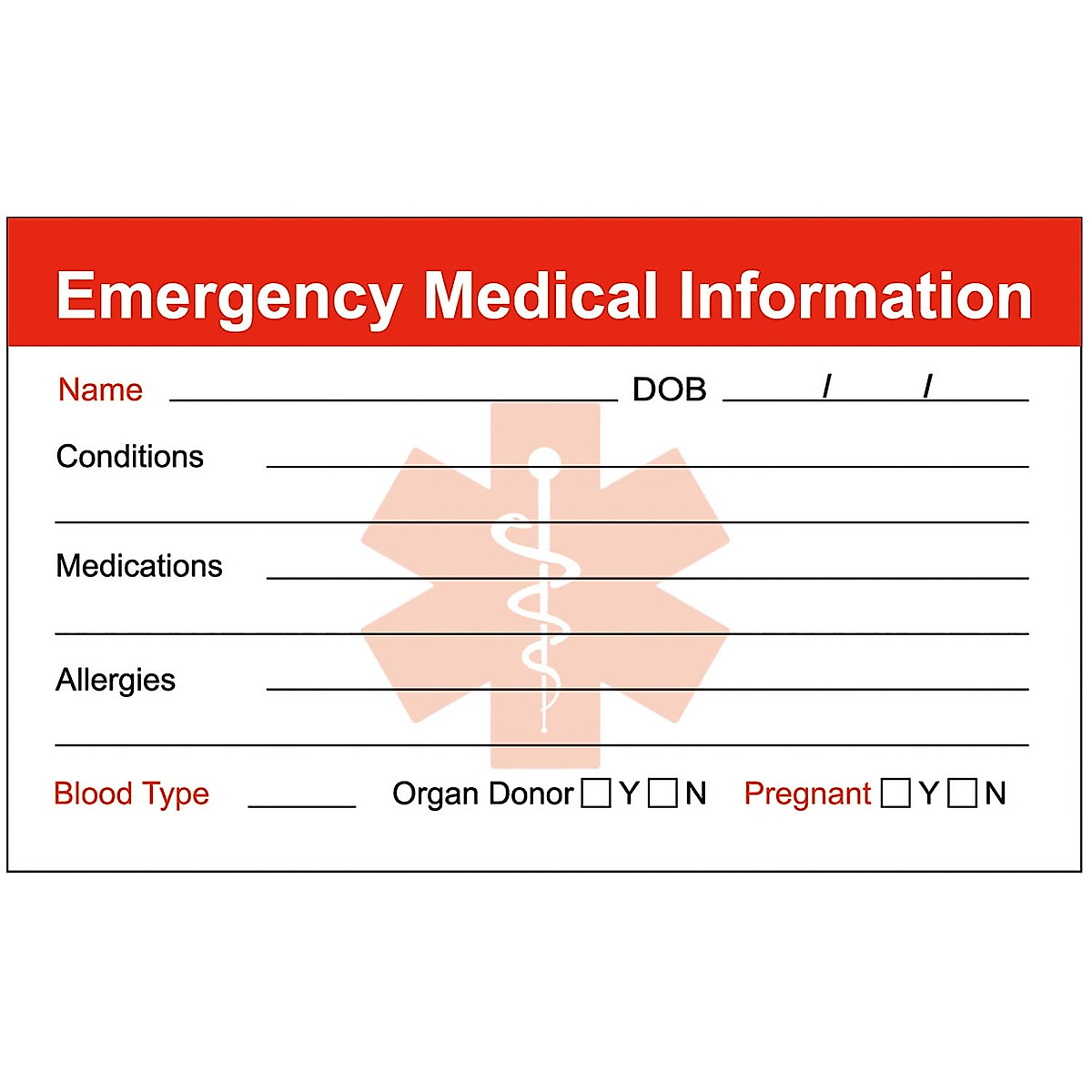 RXBC2011 Emergency Medical Information ID Card Pack of 5