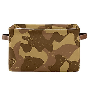 susiyo Vintage Brown Camouflage Storage Bins, 14 x 10 inch Canvas Storage Basket for Shelves Closet Organizing - 1 Piece