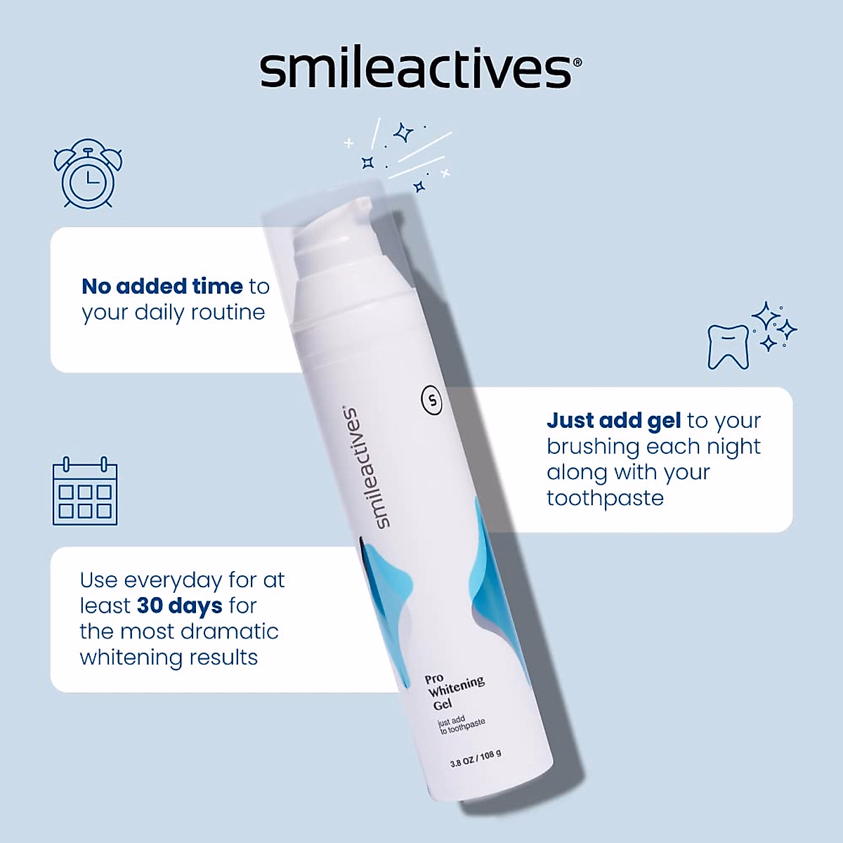 Smileactives Teeth Whitening Kit, Complete at Home Teeth Whitening Treatment, Travel Size Tooth Whitening, Stain Remover for White Teeth, Contains Clinical-Grade Hydrogen Peroxide, 30 Day Kit