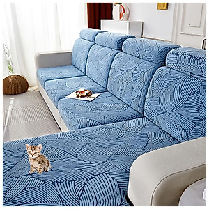 GORHLady Stretch Elastic Fabric Sofa Protector L-Shaped Slipcovers Corner L Shape Sectional Soft Stylish Couch Suitable Living Room Dogs Pets Furniture Protectors All Seasons 4-Seater Blue