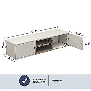 HAUSHECK Modern Floating Stand for 65 Inch TVs with 2 Large Storage, 3 Levels Adjustable Shelves, Cable Management & Magnetic Cabinet Door, Wall Mounted Entertainment Center Media Console, Beige
