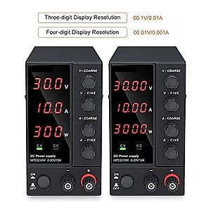 Adjustable DC Power Supply 30V 10A LED Lab Power Supply 60V 5A Voltage Regulator Stabilizer Switching Bench Source(4Digits 30V 10A)