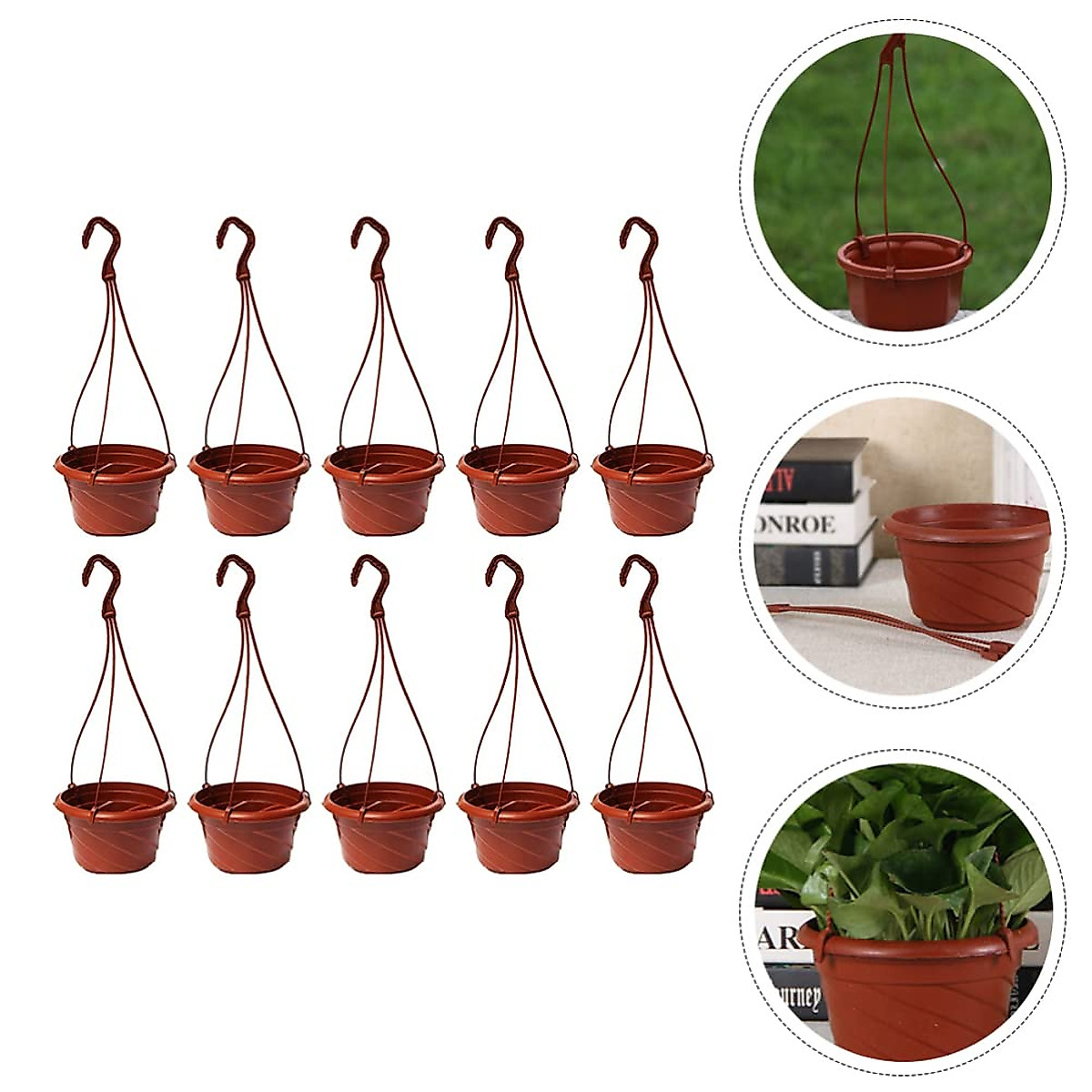 YARDWE Hanging Planter Balcony Orchid Pot: 10pcs Indoor Flower Basket Hanger Brown Succulent Pot Garden Flower Bonsai Container