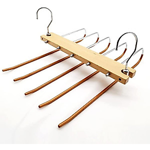 Uniworld Beech Wooden Pants Hangers Space Saver - Trouser Hanger, Space-Saving Multiple 5-in-1 Stainless Steel Extendible, Foldable Multi Magic Wardrobe Clothes Hanger Holder, Standard (Pack of 1)