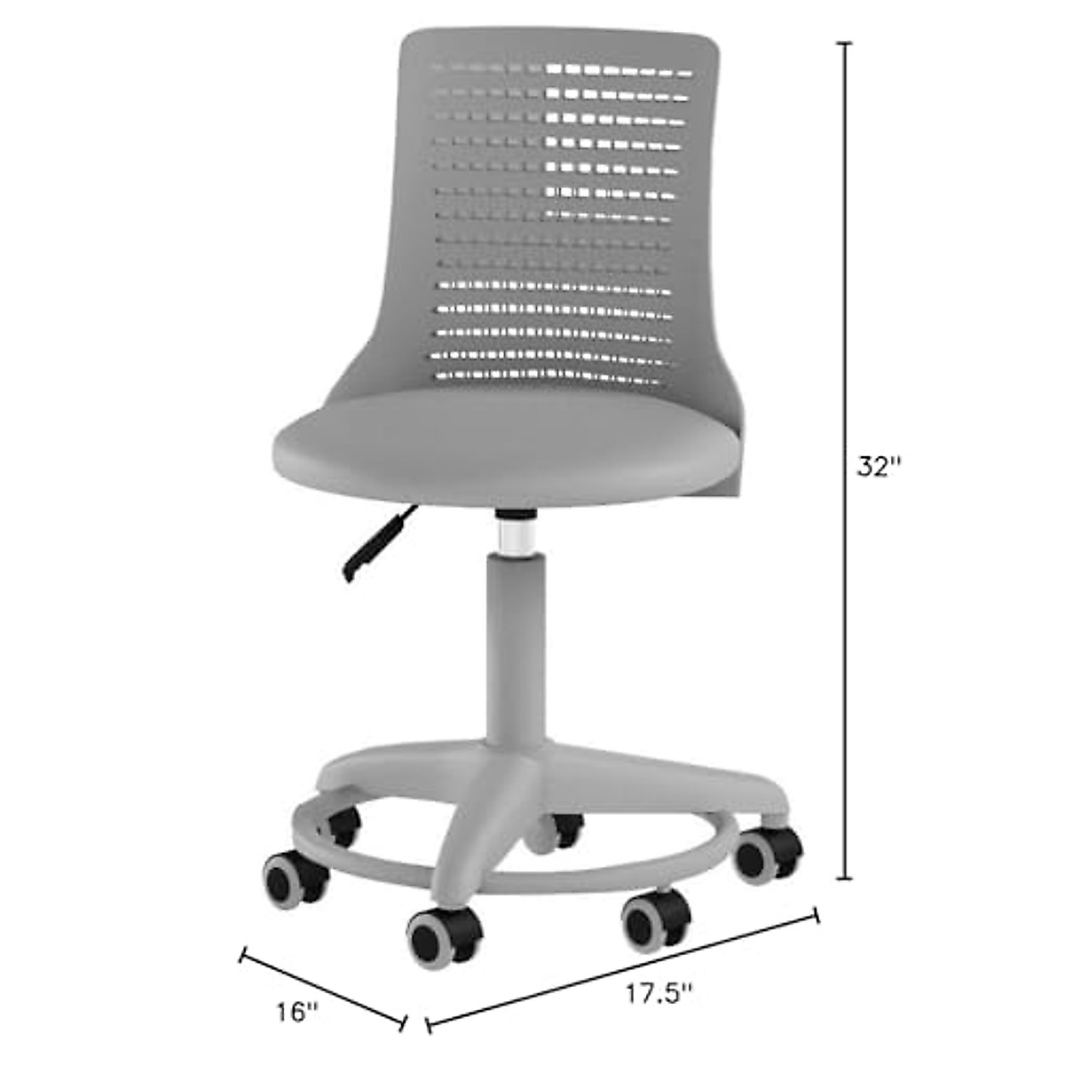 OfficeFactor Kid’s Office Chair- Adjustable Height School Children Desk Chair- Revolving Chair with Wheels- Breathable Back Chair for Kids, Holds up to 175 Lbs – Color Grey