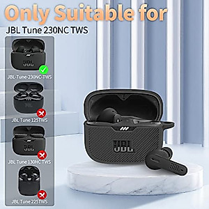 YIPINJIA for JBL Tune 230NC TWS Case Cover, Silicone Protective Portable Scratch Shock Resistant Cover ONLY Compatible with JBL 230NC Earbuds Charging Case with Carabiner(Black)