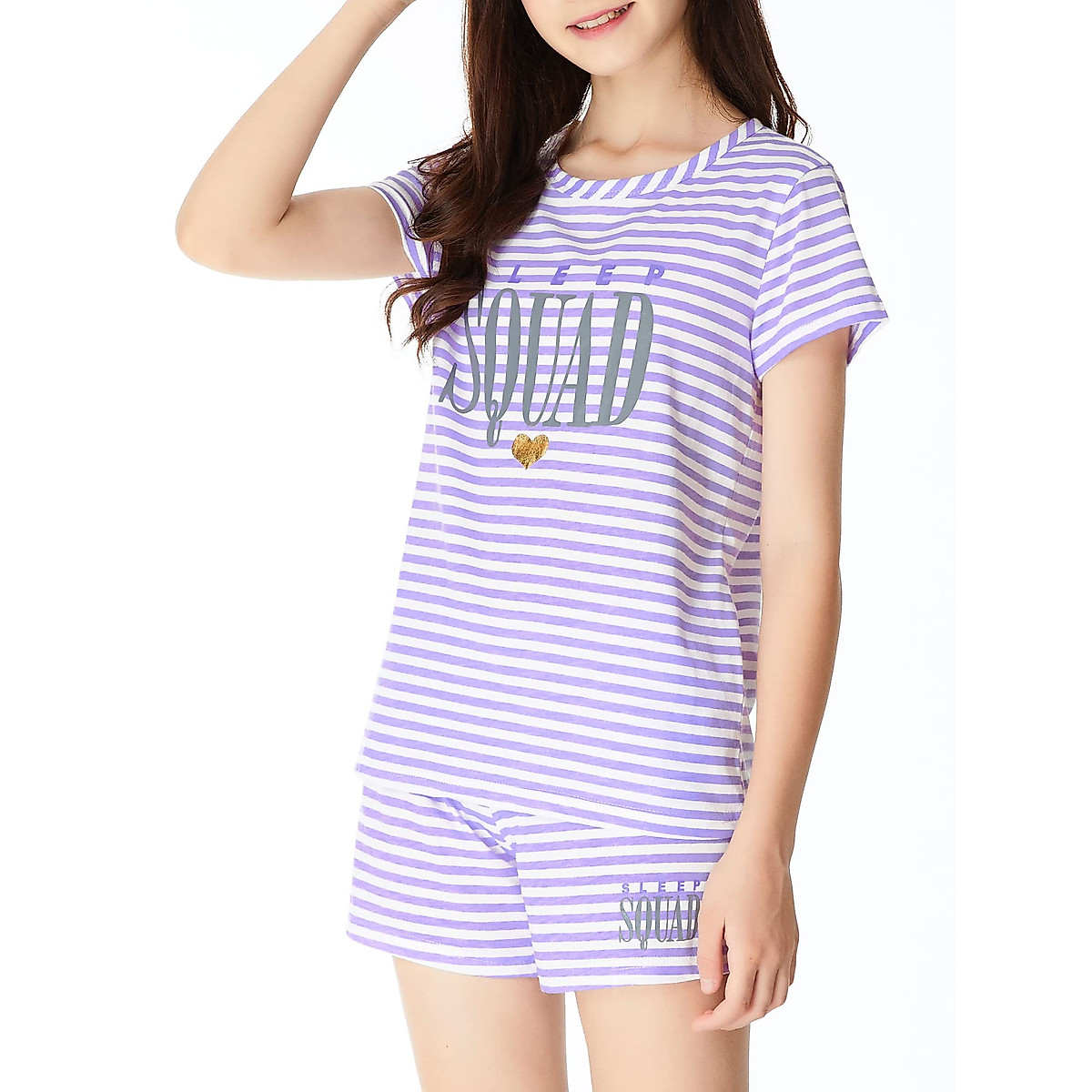 Cozchique Summer Pajamas For Girls – Stripe & Glittering Heart PJS Pal Cute Jammies Set Big Kids Size 12