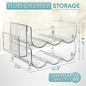 Jeani 2 Tiered Acrylic Water Bottle Organizer - Stackable Water Bottle Storage Rack with Attachable Side Bin - Multipurpose Water Bottle Shelf, Tumbler Organizer for Kitchen Cabinets, Pantry and More