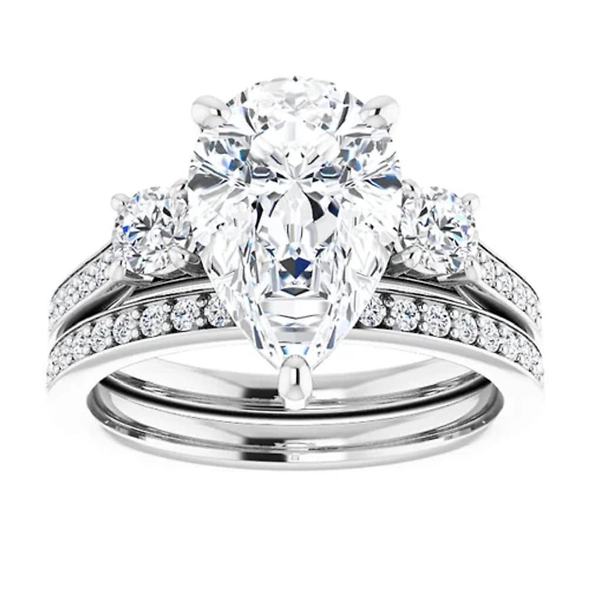 4 CT Pear Cut VVS1 Colorless Moissanite Engagement Ring Set, Wedding/Bridal Ring Set, Sterling Silver Vintage Antique Anniversary Promise Ring Set Gift for Her (9)