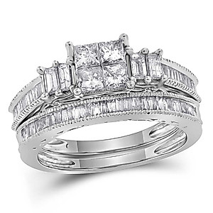 Sonia Jewels Size 11-14k White Gold Princess Cut Diamond Bridal Wedding Engagement Ring Band Set 1.00 Cttw