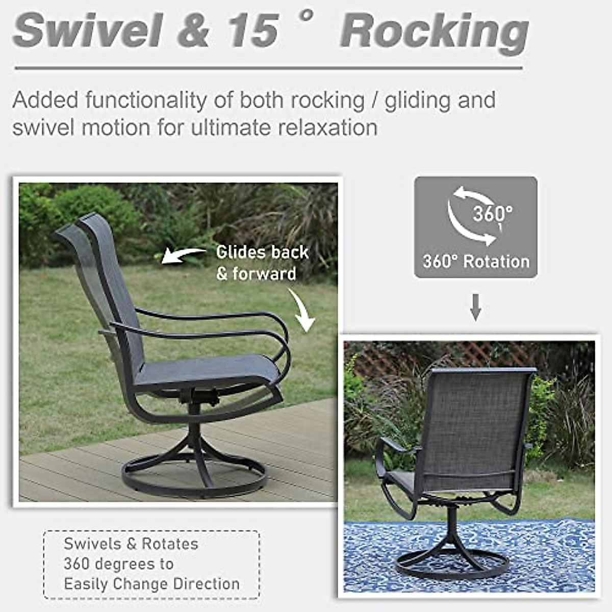 Sophia & William Patio Dining Set 5 Pieces Outdoor Furniture Set for 4 Patio Swivel Chairs Textilene with 1 Metal Umbrella Table 6 Person for Lawn Garden