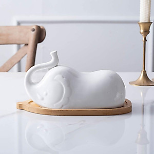 Elephant large butter dish Butter Dish Ceramic Butter Holder Animal Butter Tray with Lids Elephant Butter Keeper Container Margarine Holder Cheese Board Ceramic Food dinner plates Plate fruite plate