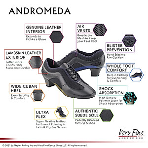 Very Fine Andromeda Womens Black Latin Ballroom Waltz Smooth Salsa Practice Dance Shoes 1.5" Cuban Heel US M 10