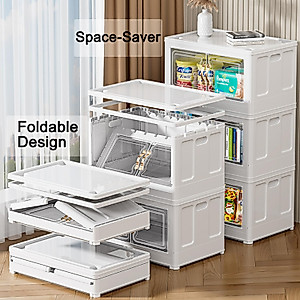 Karramlili Stackable Storage Bins With Lids and Doors 4Pack, 20Gal Collapsible Plastic Closet Organizers and Storage, Large Size Folding Storage Box Containers With Wheels for Home Kitchen Office