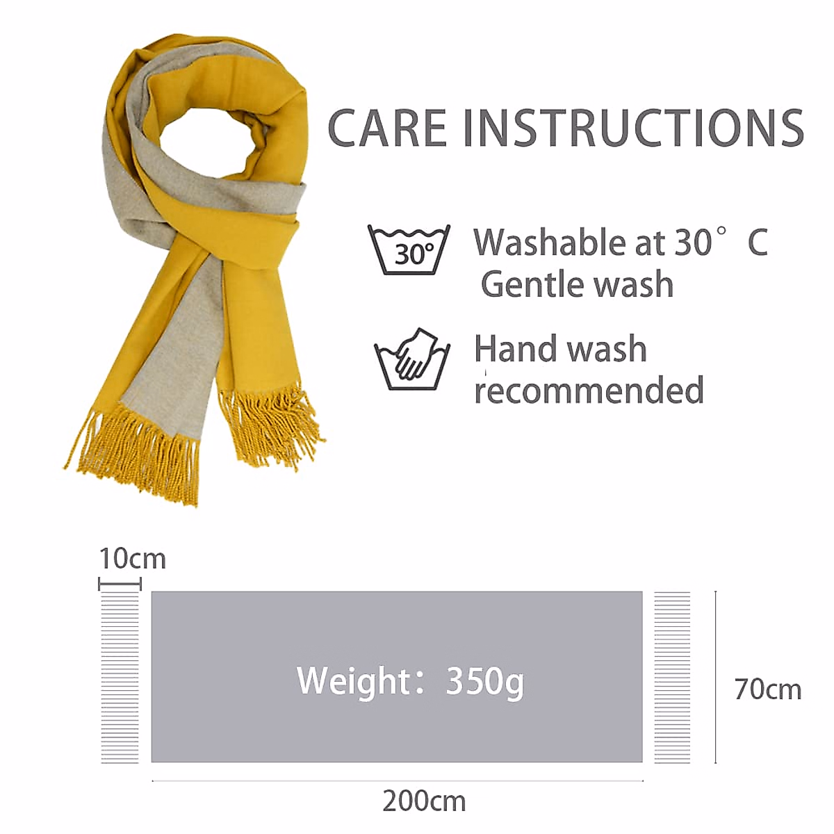 Scarf Cashmere Double-Sided Wrap Shawl Stole for Women Winter Large Men Solid Lambswool Scarf with Gift Bag Christmas Gifts (Yellow light gray)