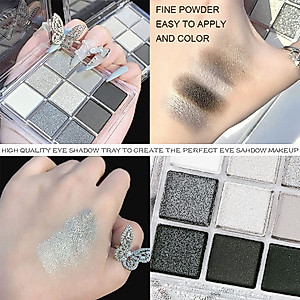 KARNAR Black Smokey Gray Silver Glitter Shimmer Eye Makeup Palette, 9 Colors Cool Toned Matte, Make Up Black Radiance Eyeshadow Palette, Profesional Sombras De Ojos