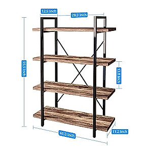 45MinST 4-Tier Vintage Industrial Style Bookcase/Metal and Wood Bookshelf Furniture for Collection,Vintage Brown, 3/4/5 Tier (4-Tier)