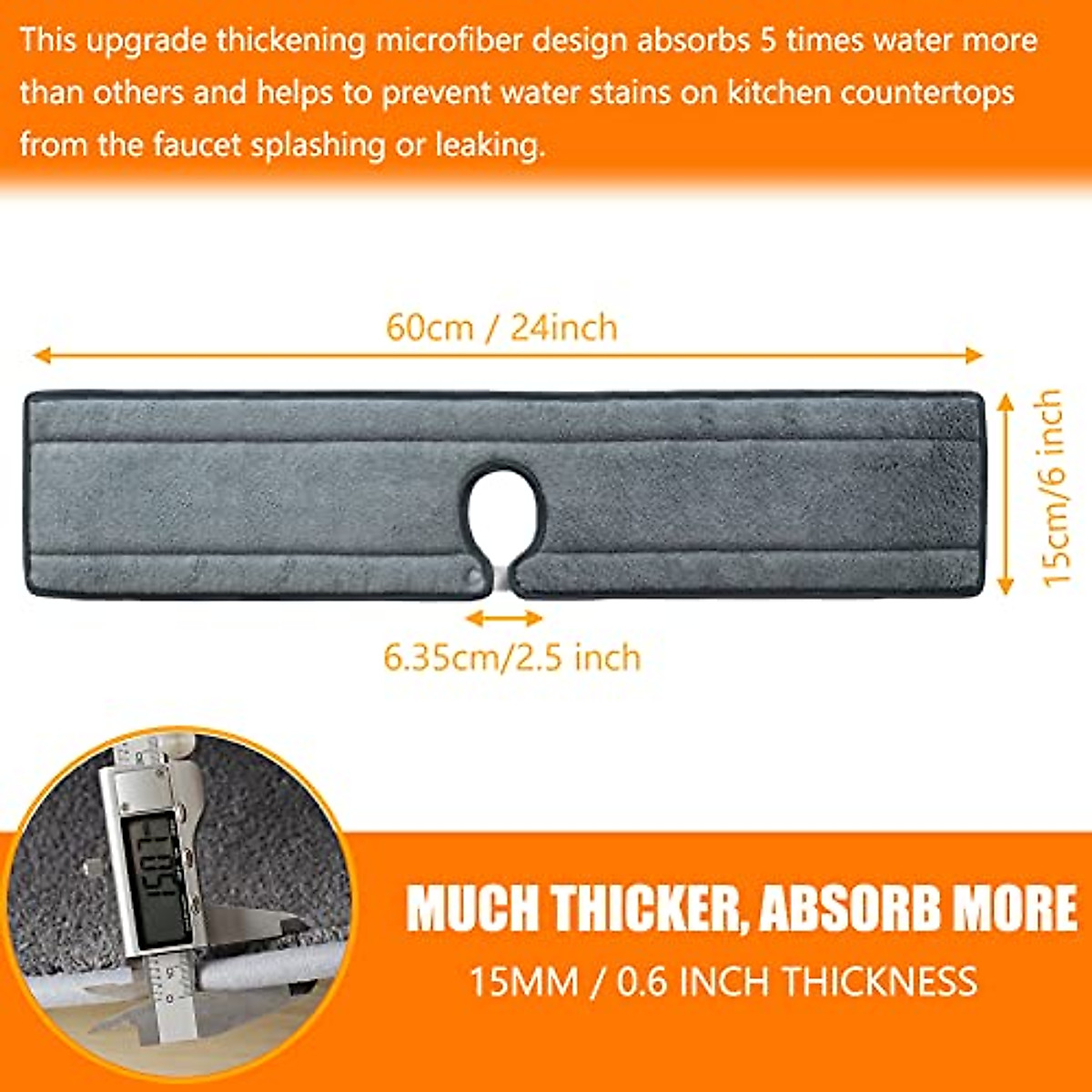 Faucet Absorbent Mat - 24 inch Microfiber Drip Catcher Kitchen Sink Splash Guard Quick Drying Sink Mats For Kitchen Sink, Bathroom, Counter Top, Farmhouse