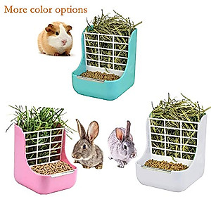 Rabbit Feeder Bunny Guinea Pig Hay Feeder, Hay Food Bin Feeder, Hay and Food Feeder Bowls Manger Rack for Rabbit Guinea Pig Chinchilla (White+)