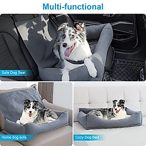 Dlownne Dog Car Seat for Medium Large Dogs, Dog Car Bed Pet Booster Seat with Adjustable Straps Safety Tethers, Multifunctional Dog Travel Bed Car Back Seats Removeable Washable, Fits Pickup Trunk SUV