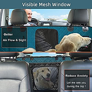 SEVVIS Dog Car Seat Cover-Back Seat Dog Cover for Car Include Mesh Visual Window and Pet Seat Belt-Hammock Scratchproof Pet Seat Cover for Cars SUVs Trucks Jeep