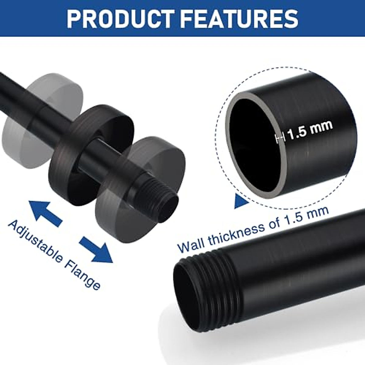 HANEBATH 16 Inch Extra Long Stainless Steel Shower Arm with Flange, Oil Rubbed Bronze Shower Head Extension Arm