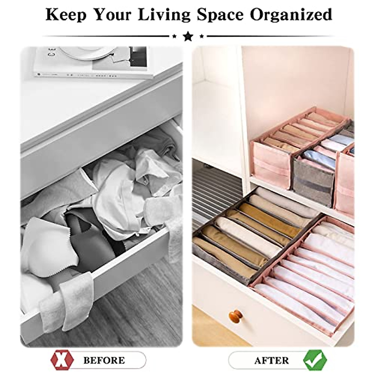 Pants Organizer， Clothes Organizer with Foldable and Washable Clothes Organizer for Folded Clothes for Pants Jeans and Sweater, 2 x 7 Grids