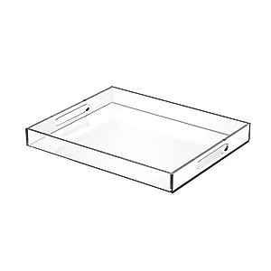 NIUBEE Acrylic Serving Tray 11x14 Inches -Spill Proof- Clear Decorative Tray Organiser for Ottoman Coffee Table Countertop with Handles