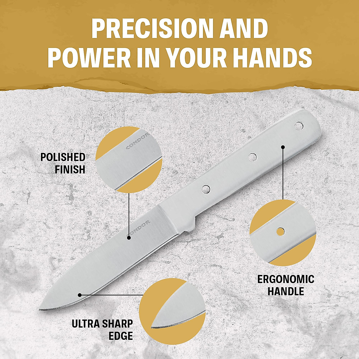 Condor Tool & Knife Kephart Blade Blank - 1075 High Carbon Steel Knife Blanks with a Polished Finish - Fixed Blade Knife Blanks for Knife Making - Product is Sold Without Sheath - 4.5 in Blade - 3.5oz