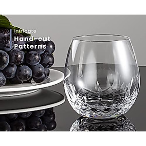 Hand Cut Stemless Wine Glasses by SHOSHIN - Lead-free Crystal Drinking Glass - Perfect gift for Him or Her (15 Oz, Set of 4)…