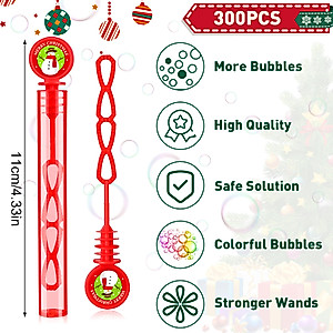 Hiboom 300 Pieces Christmas Bubble Wands Mini Bubble Wands Bulk Christmas Bubbles Party Favors for Boys Girls Adults Christmas Party Favors Classroom Prizes Stocking Stuffers, No Bubble Liquid