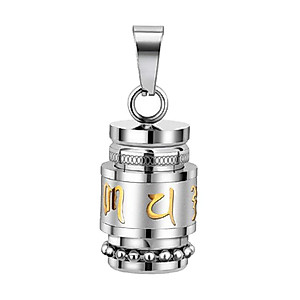 freneci Tibetan Buddhist Prayer Wheel Pendant Nepal Om - Silver, 23x12mm