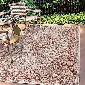 JONATHAN Y SMB102A-3 Rozetta Boho Medallion Textured Weave Indoor Outdoor Area -Rug Coastal Bohemian Rustic Glam Easy -Cleaning Bedroom Kitchen Backyard Patio Non Shedding, 3 X 5, Red/Taupe