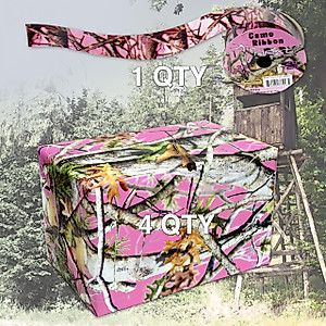 Havercamp Pink Camo Gift Wrapping Kit! This Deluxe set includes: 1 Lg. Pack of Wrapping Paper (20 sq. feet), 3 (5”) Gift Bows, 1 (8”) Gift Bow, and 20 Yards of Ribbon.