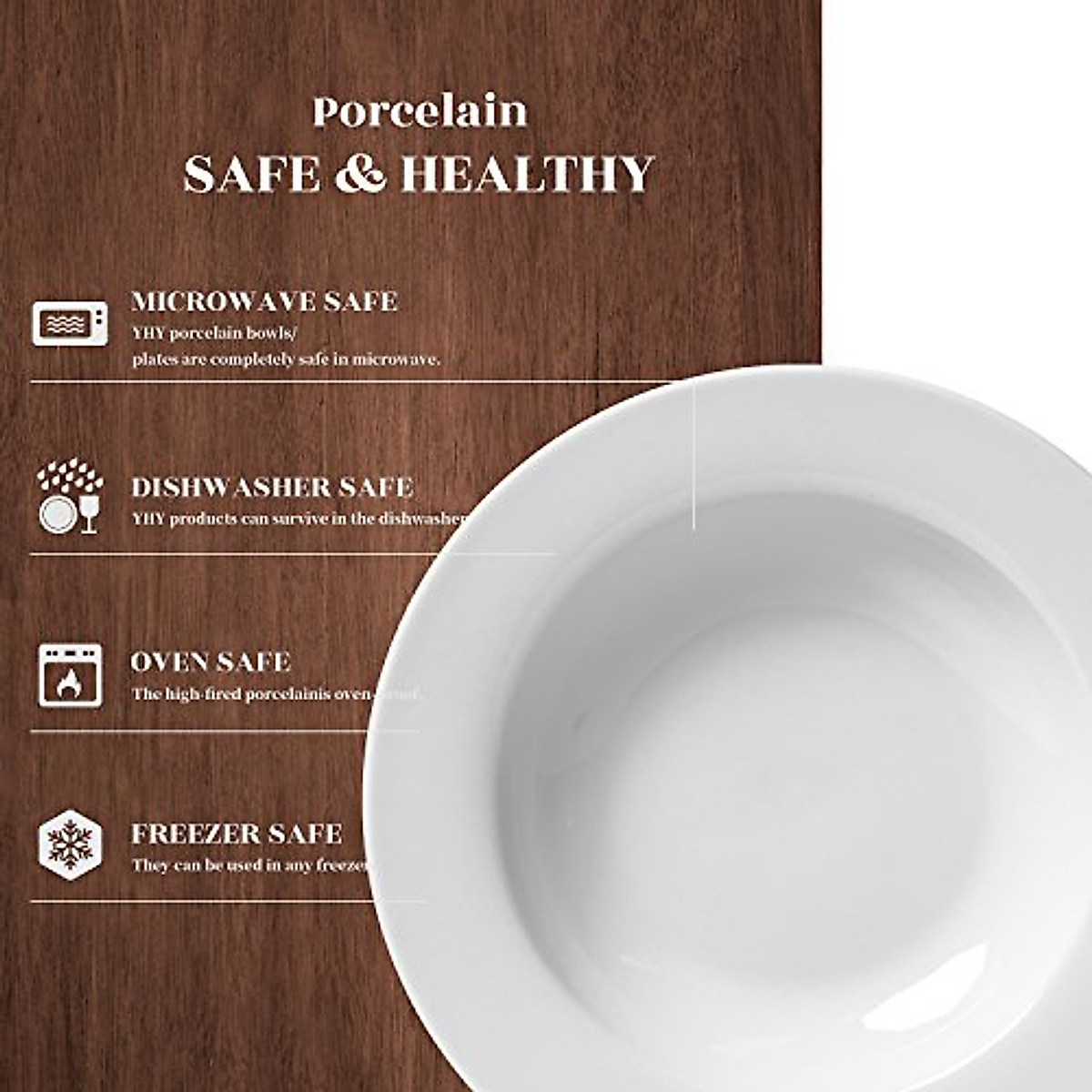 Y YHY Soup Bowls, Pasta Bowl Set of 4, White Shallow Bowl Plates, Porcelain Rimmed Bowls, 8 Inches Diameter with Rim, Father's Day Gift