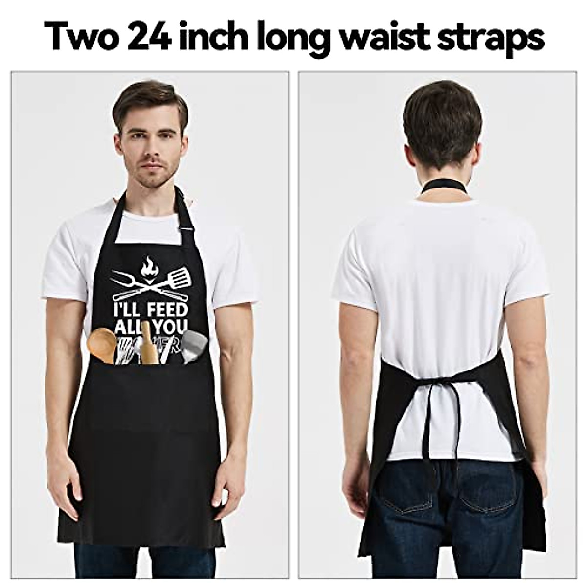 NLUS Funny Apron for Men, Funny Gifts for Dad Christmas Gift Grilling Cooking Chef Apron with 3 Pockets for Dad Husband