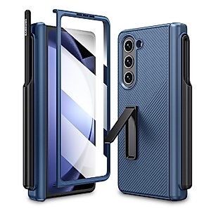 Caka Case for Galaxy Z Fold 5 Case with S Pen Holder & Screen Protector & Kickstand & Hinge Protection 360 Military Grade Shockproof Phone Cover for Samsung Galaxy Z Fold 5 - Blue