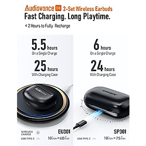 Audiovance 2 Sets Earbuds SPEU 301, True Wireless Headphones Bluetooth 5.2 Earphones, Euphony 301 for Immersive Music, Speed 301 for Workout, Premium Sound, Clear Calls, Waterproof.