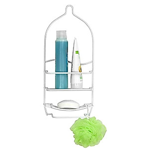 Home Basic Shower Caddy Vinyl Coated, Shampoo, Conditioner, Loofah and Soap Holder, White