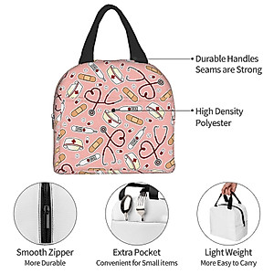antcreptson Nurse Print Pink Lunch Bag Tote Bag Lunch Bag for Women Lunch Box Insulated Lunch Container