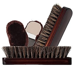 Long Bristle Horse Hair Leather Cleaning Brush, with Shoeshine Gloves Cleaner Leather Care Tools(Brown)…