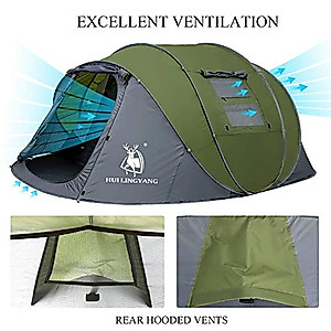 HUI LINGYANG 6 Person Easy Pop Up Tent,12.5’ x 8.5‘ x53.5,Automatic Setup,Waterproof, Double Layer,Instant Family Tents for Camping,Hiking & Traveling,Green
