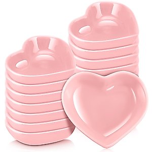Zopeal Heart Shaped Bowls Ceramic Dishes Valentine's Day Plates Multipurpose Salad Appetizer Plates Cooking Gifts for Candy Sauce Sushi Dipping Serving Wedding Anniversary Mother's Day(Pink, 12 Set)